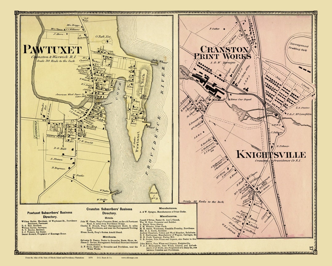 Cranston Rhode Island 1870 Old Town Map Pautexet Knightsville Cranston ...