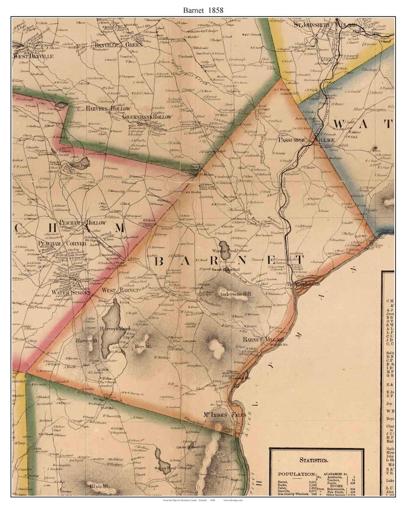 Barnet 1858 Old Town Map With Homeowner Names - Vermont - Reprint ...