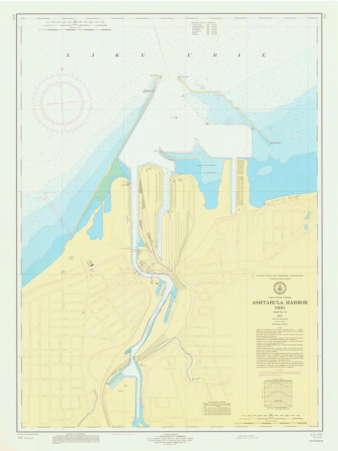 Lake Erie - Ashtabula Harbor - 1971 - Nautical Map Reprint - Great ...
