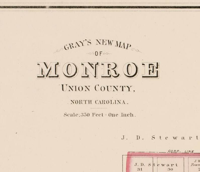 Monroe 1882 North Carolina Old Map Reprint NC Cities - Etsy