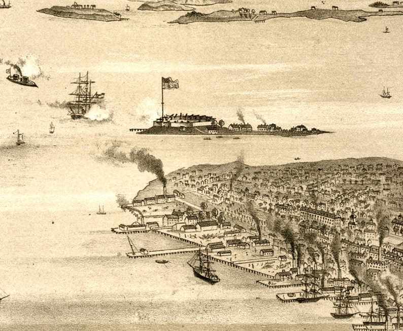 Boston - 1870 - Copy 1 - Birds Eye View by F. Fuchs - Reprint - Etsy