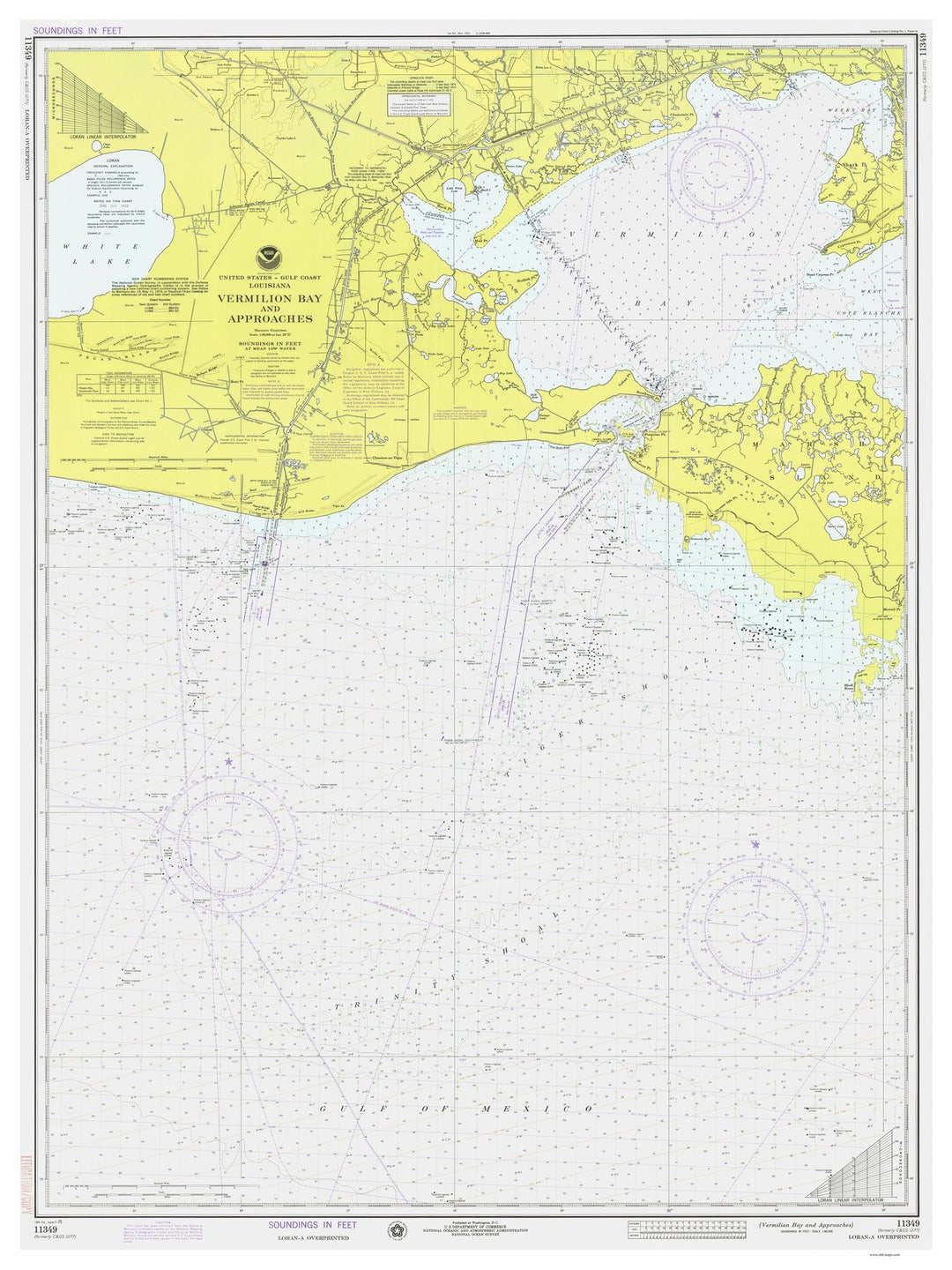 Vermillion Bay Approaches 1975 Nautical Old Map Reprint - Louisiana ...
