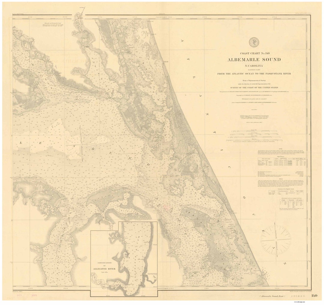 Albemarle Sound -1895 Outer Banks North Carolina - Nautical Map Reprint ...