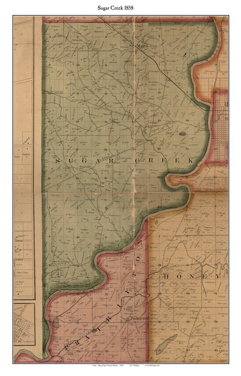 Sugar Creek 1858 Old Town Map With Homeowner Names Indiana St - Etsy