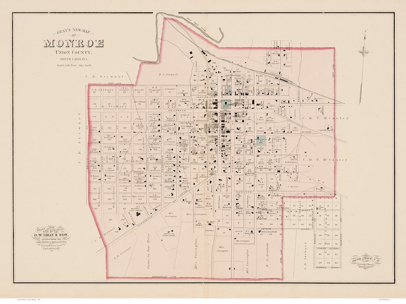 Monroe 1882 North Carolina Old Map Reprint NC Cities - Etsy