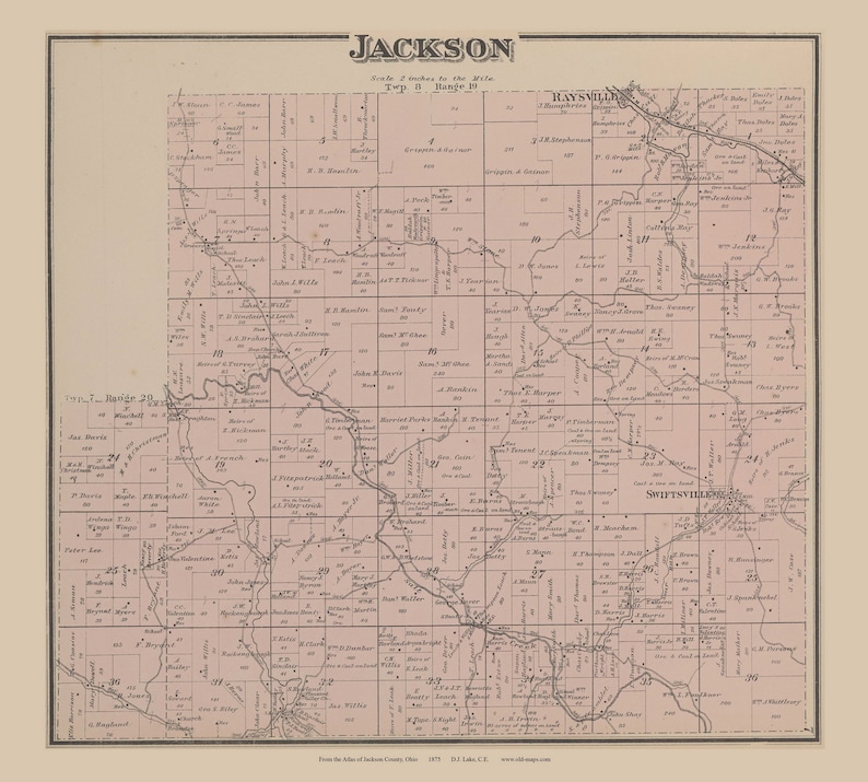 Jackson 1875 Old Town Map With Homeowner Names Ohio - Etsy