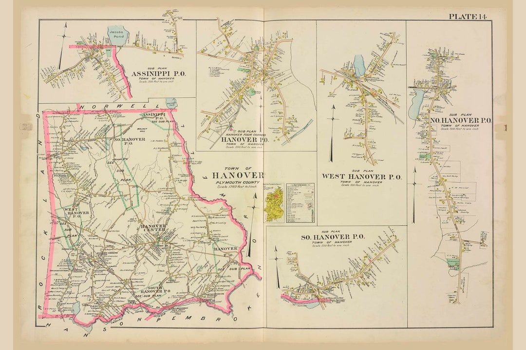 Hanover, Massachusetts 1903 Old Town Map Reprint, Assinippi PO, North ...