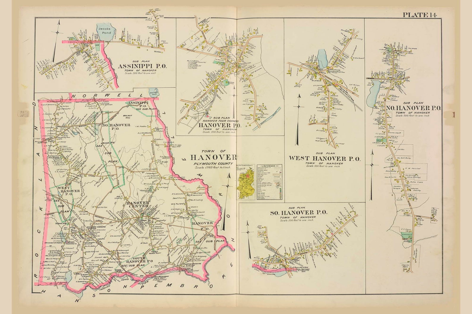 Hanover, Massachusetts 1903 Old Town Map Reprint, Assinippi PO, North ...
