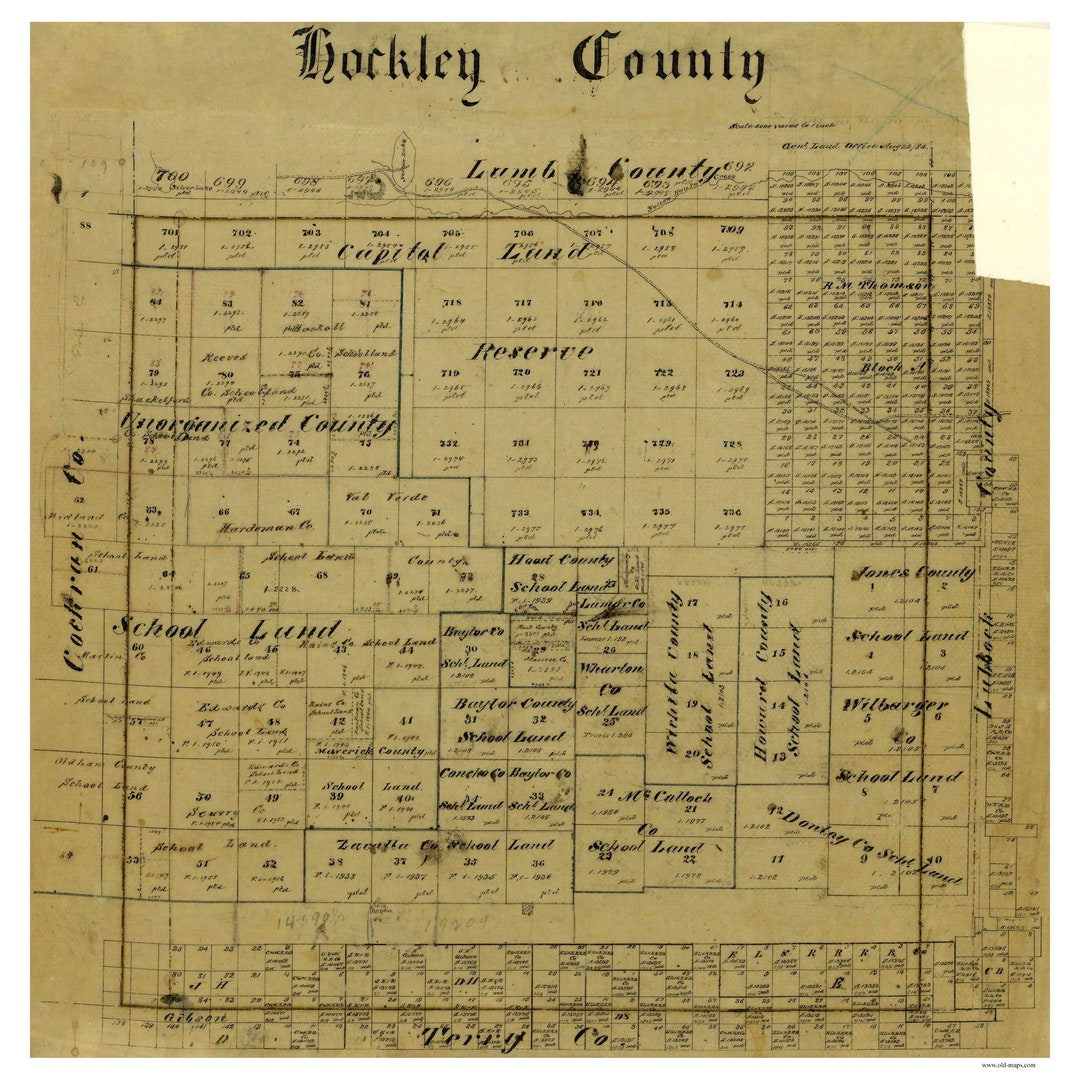 Hockley County, Texas - 1884 - Old Wall Map Reprint With Lot Lines ...