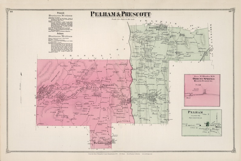 Pelham & Prescott 1873 - Old Town Map Reprint - Before the Quabbin ...