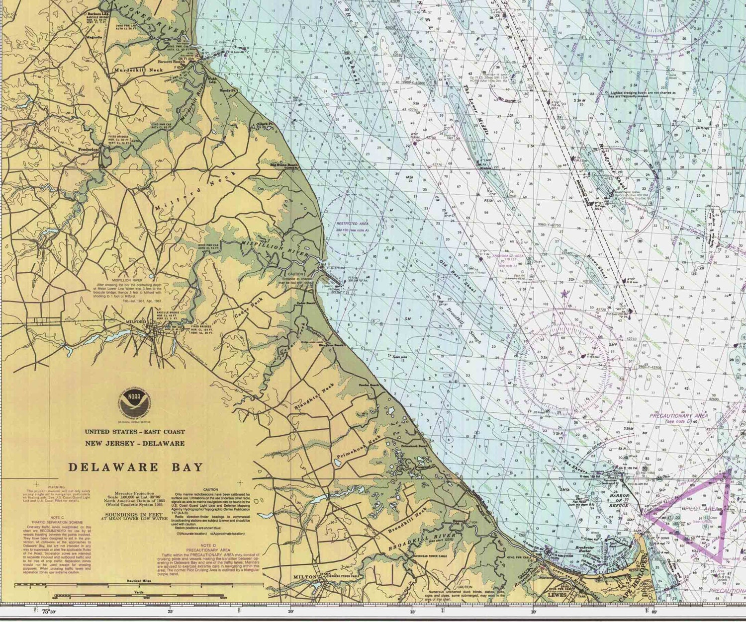 Delaware Bay 1987 Nautical Map Reprint New Jersey & - Etsy