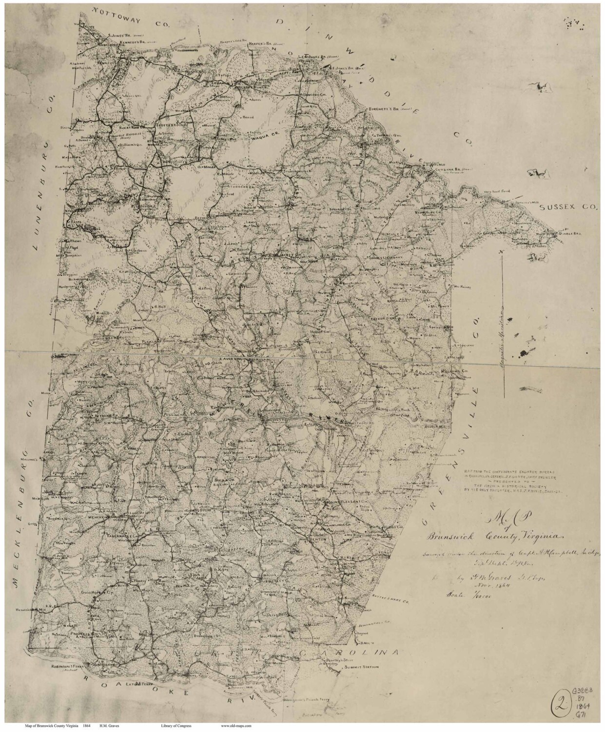 Brunswick County Virginia 1864 Old Wall Map With | Etsy
