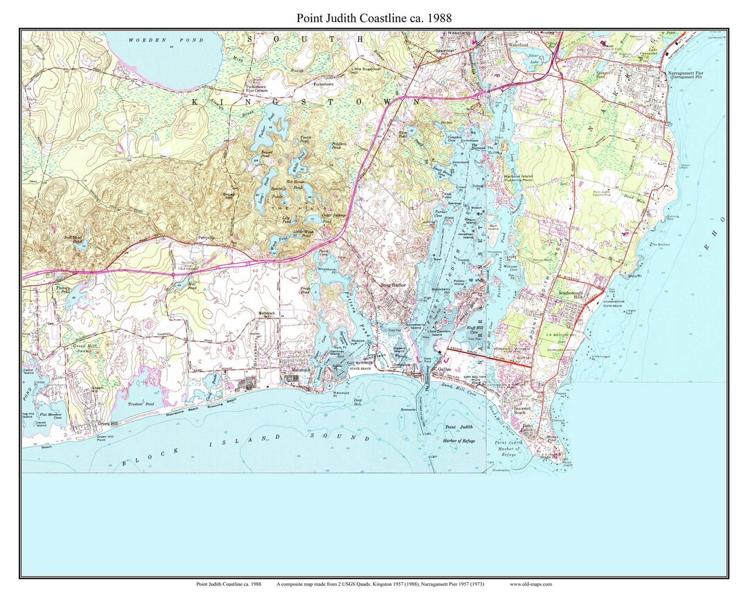 Point Judith Coastline - 1988 Old Topographic Map USGS Truston Potter ...