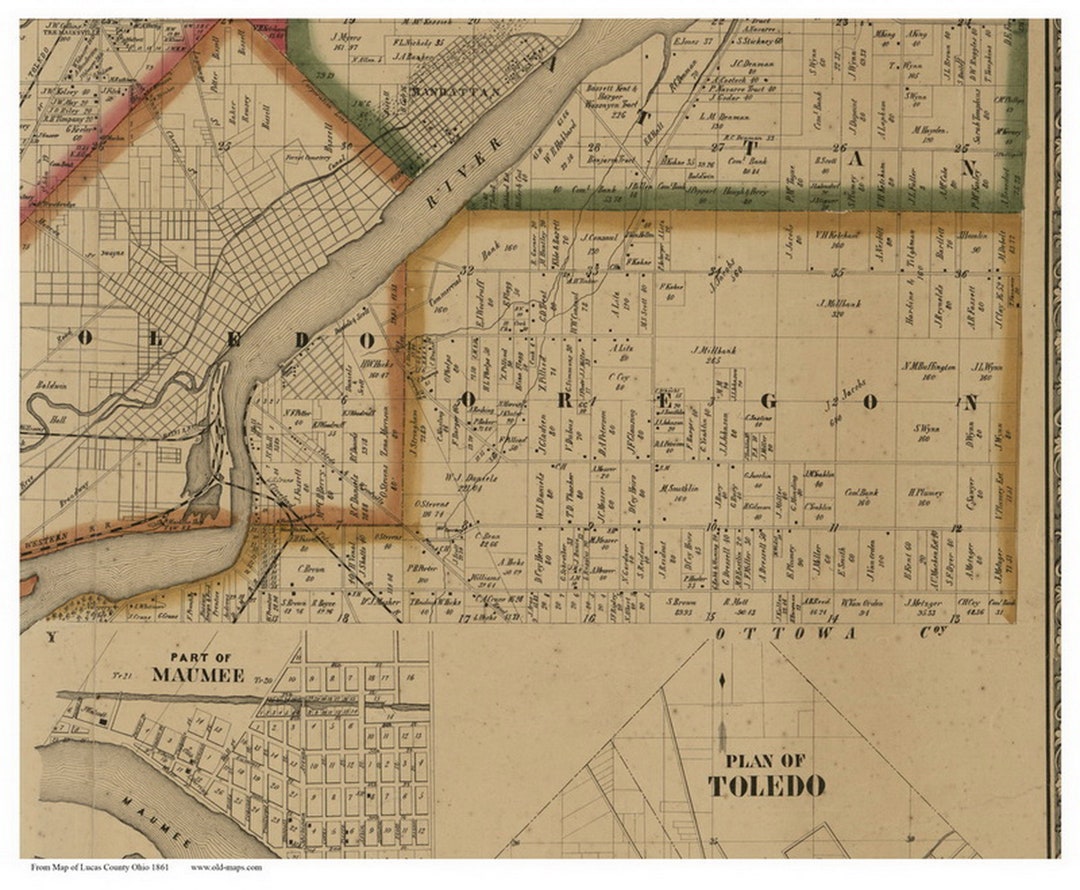 Oregon 1861 Old Town Map With Homeowner Names - Ohio - Reprint ...