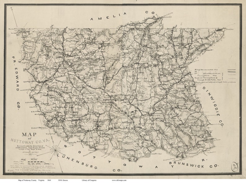 Nottoway County Virginia 1864 Old Wall Map With | Etsy