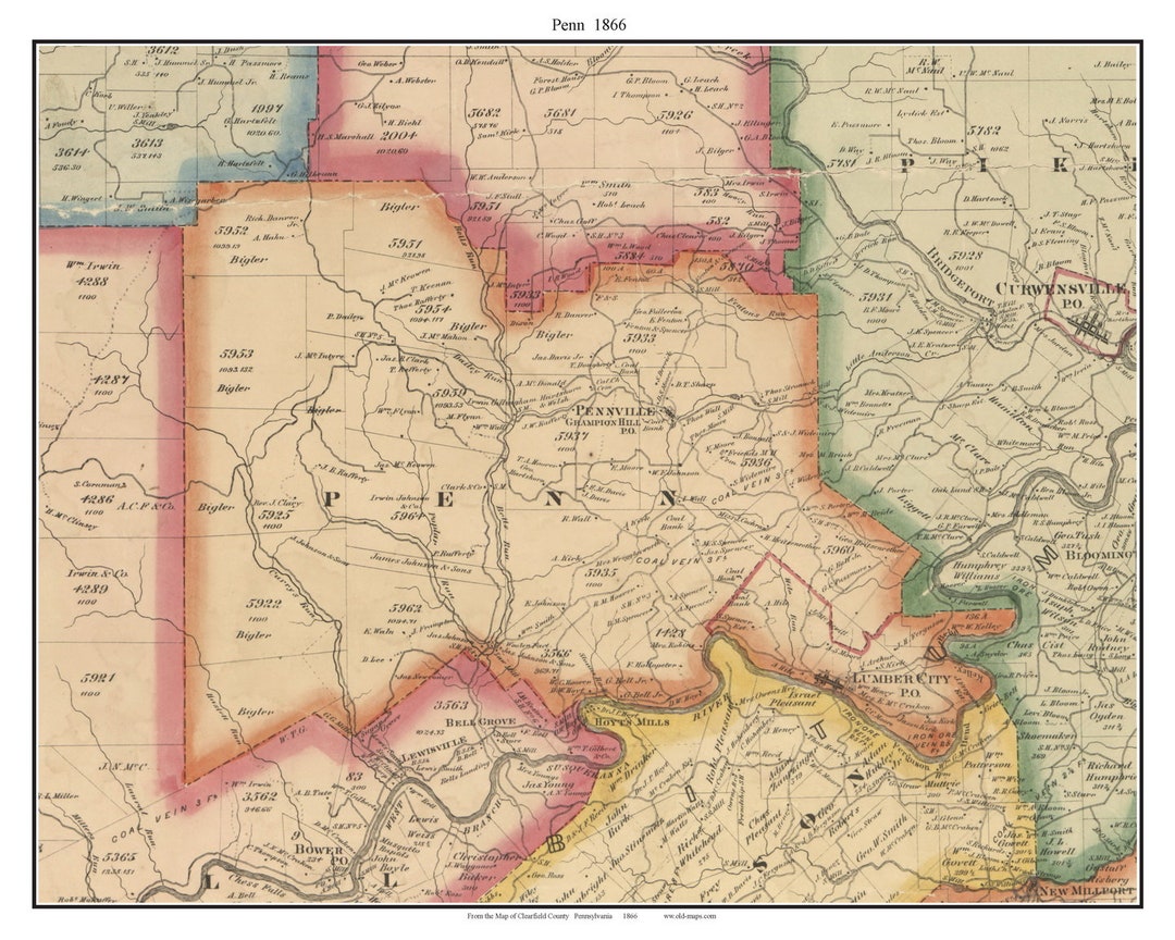 Penn 1866 Old Town Map With Homeowner Names Pennsylvania Reprint ...