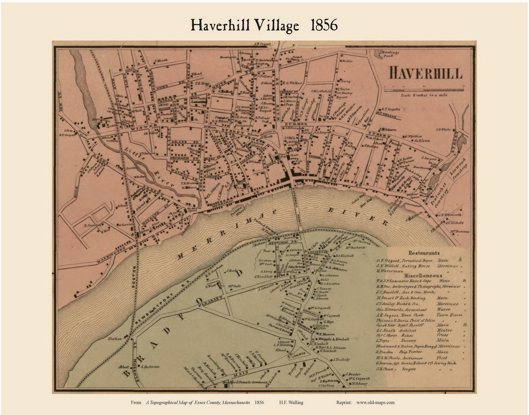 Haverhill Village Massachusetts 1856 Old Town Map With Homeowner Names ...