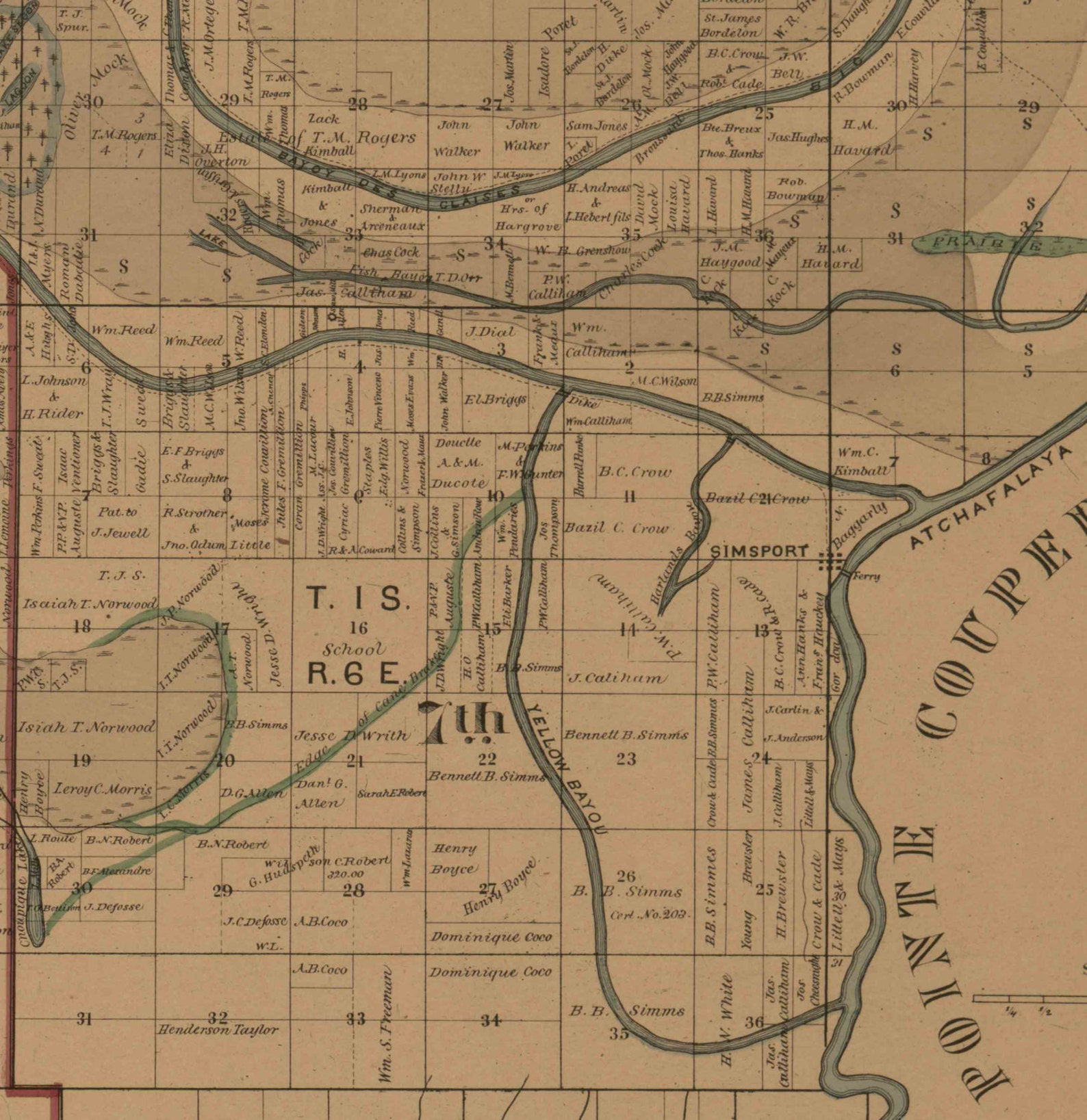Avoyelles Parish Louisiana 1879 - Old County Wall Map With Landowner ...