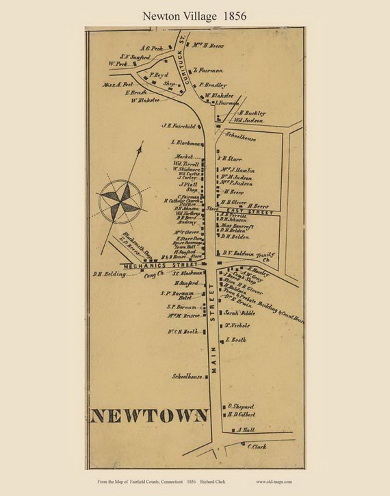 Newtown Village 1856 Old Town Map With Homeowner Names | Etsy