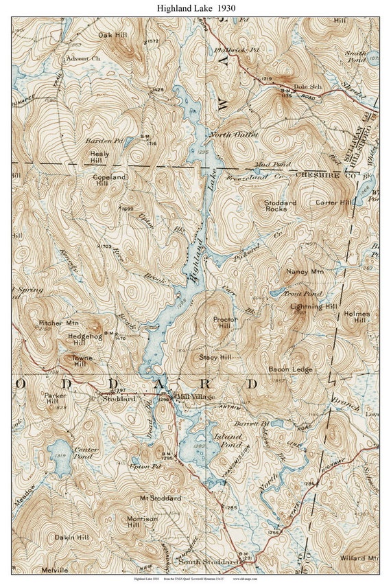 Highland Lake 1930 Old Topographic Map USGS Custom Reprint | Etsy