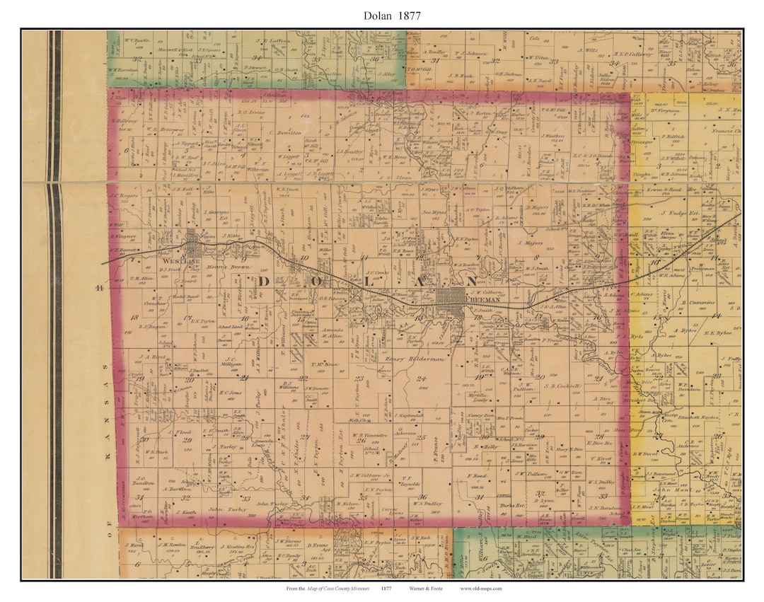 Dolan 1877 Old Town Map With Homeowner Names - Westline, Freeman ...