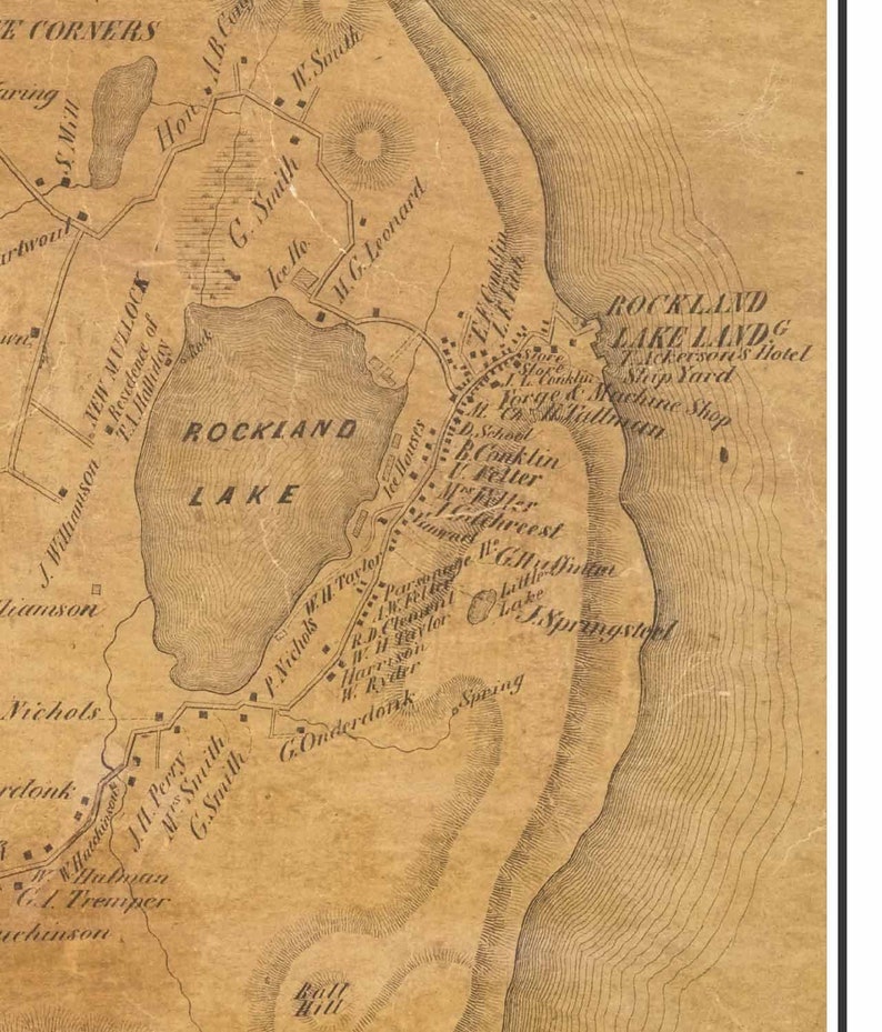 Clarkstown 1854 Old Map Homeowner Names New City Congers Rockland Lake ...