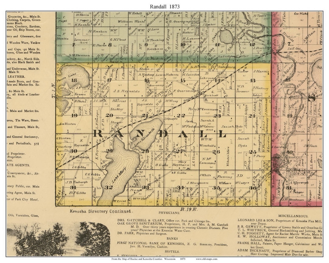 Randall 1873 - Old Town Map With Homeowner Names- Lake Elizabeth Lake ...