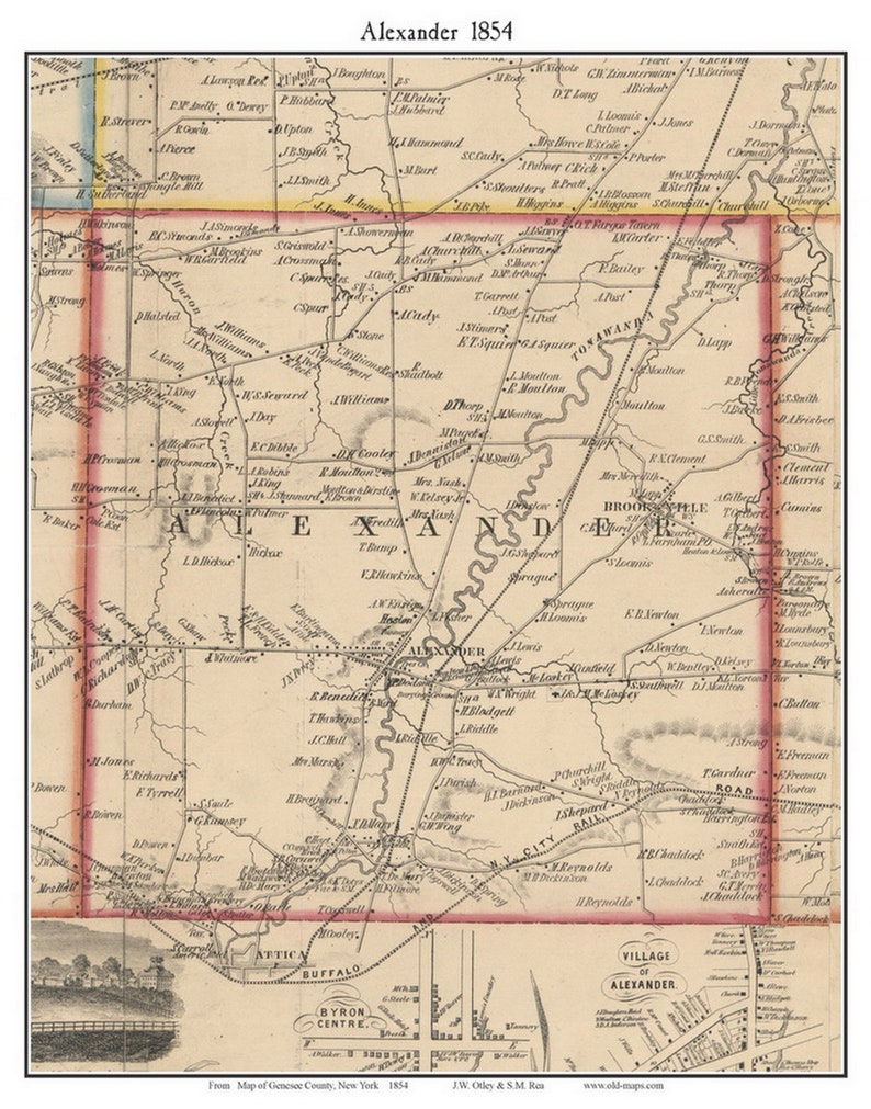 Alexander 1854 Old Town Map With Homeowner Names New York - Etsy