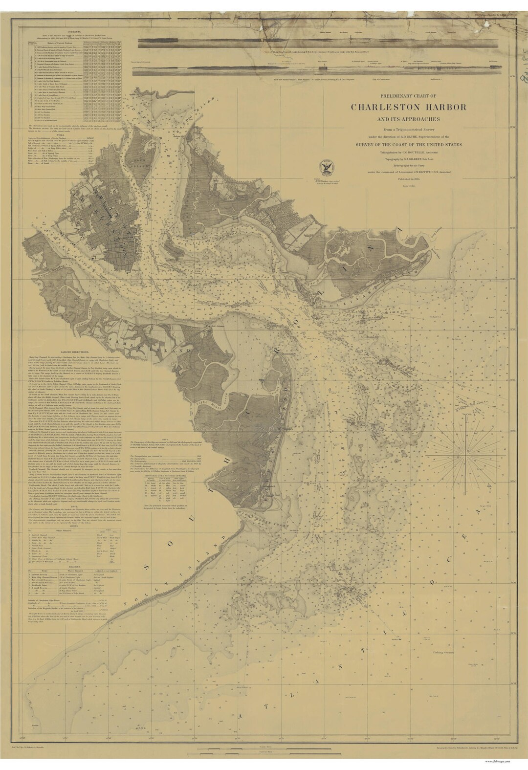 Charleston Harbor 1855 Map - Old Nautical Chart - South Carolina ...