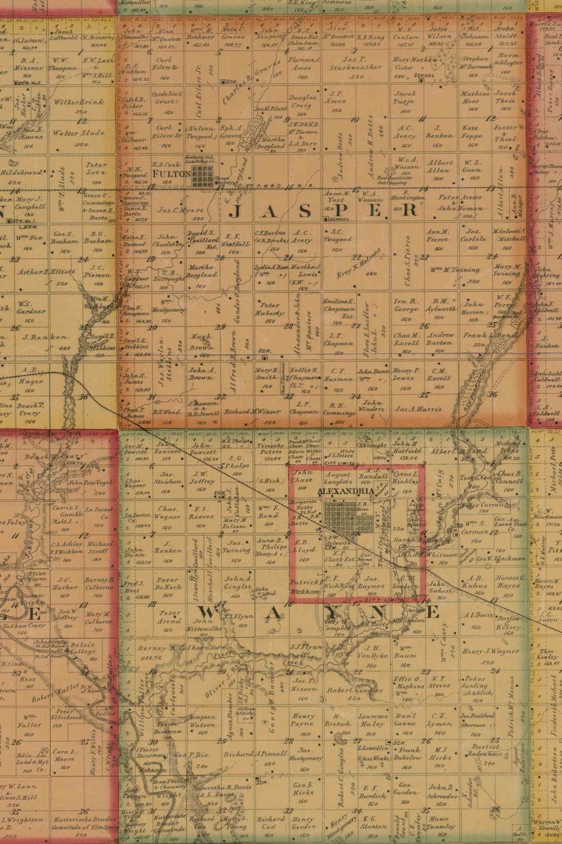 Hanson County South Dakota 1893 - Old Wall Map With Landowner Names ...