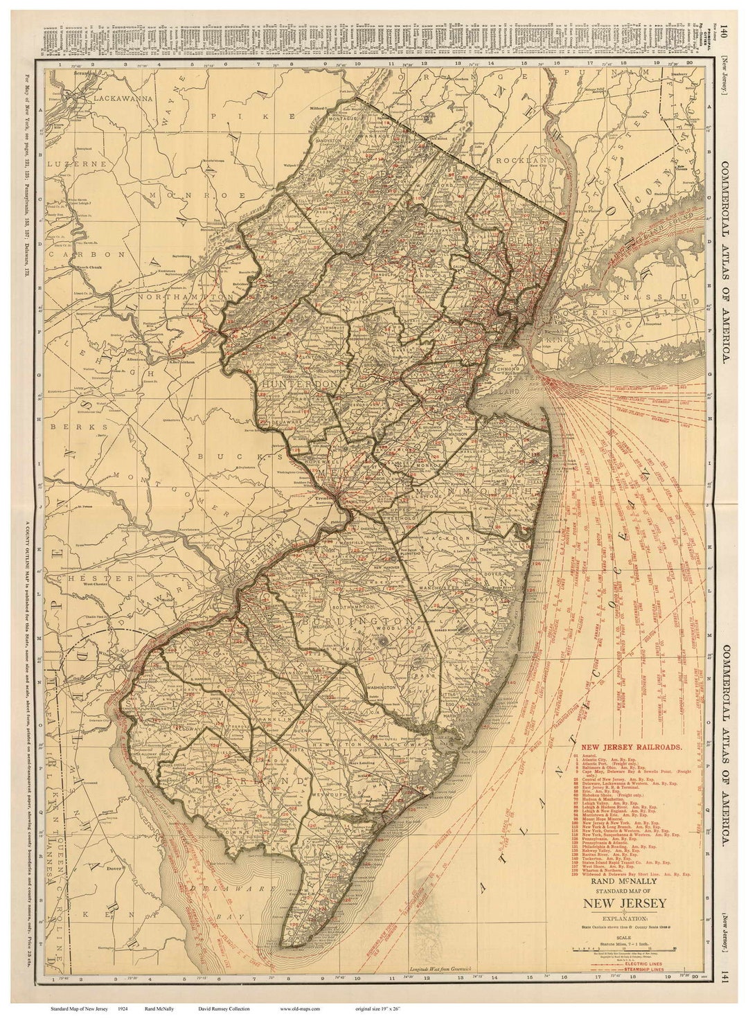 New Jersey 1924 Railroads Shipping Routes Old State Map Reprint - Etsy