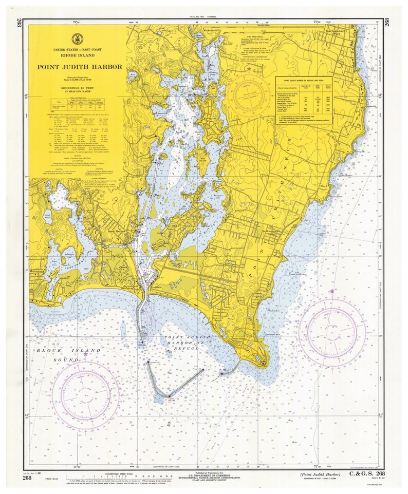 Point Judith Harbor RI 1968 Nautical Map by the USCGS - Etsy