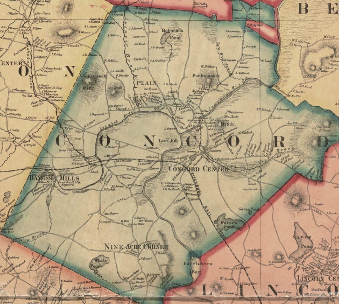 Middlesex County Massachusetts 1856 Old Wall Map Reprint Etsy