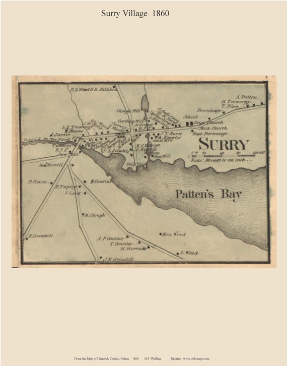 Surry Village 1860 Old Town Map Patten Bay With Homeowner - Etsy