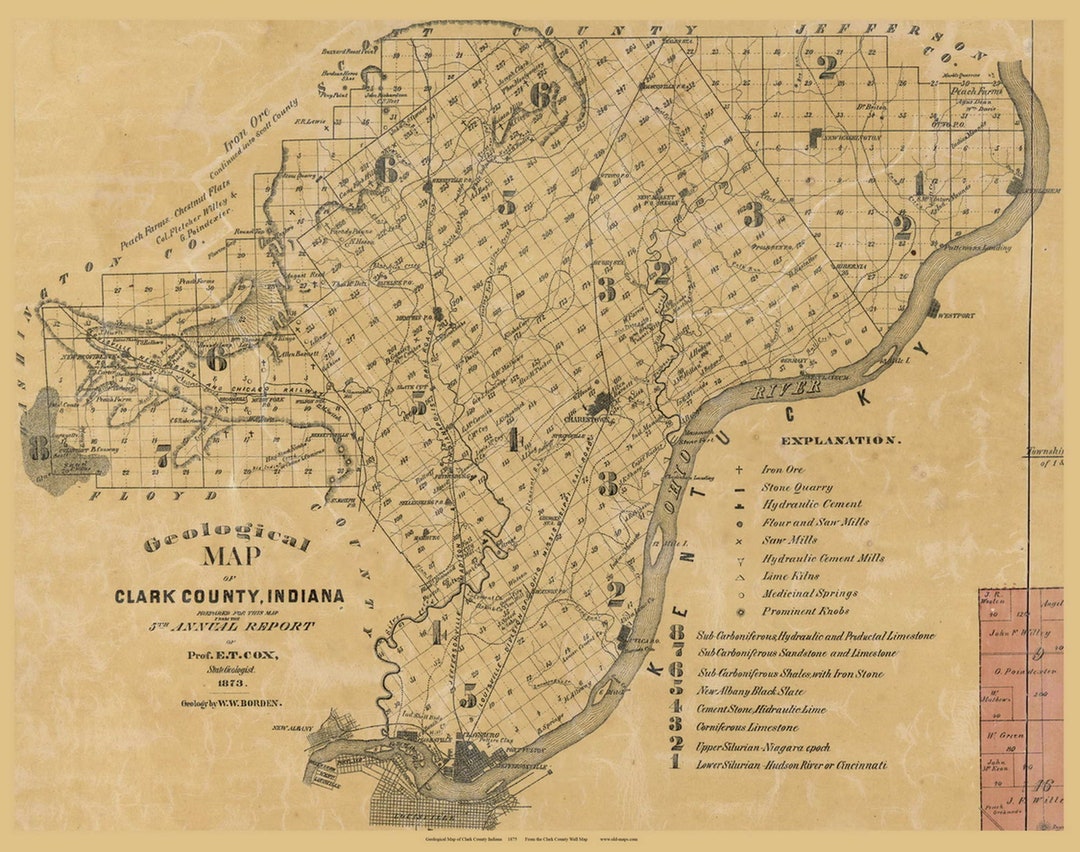 Clark County Geological Map 1875 Old Town Map With Homeowner Names ...