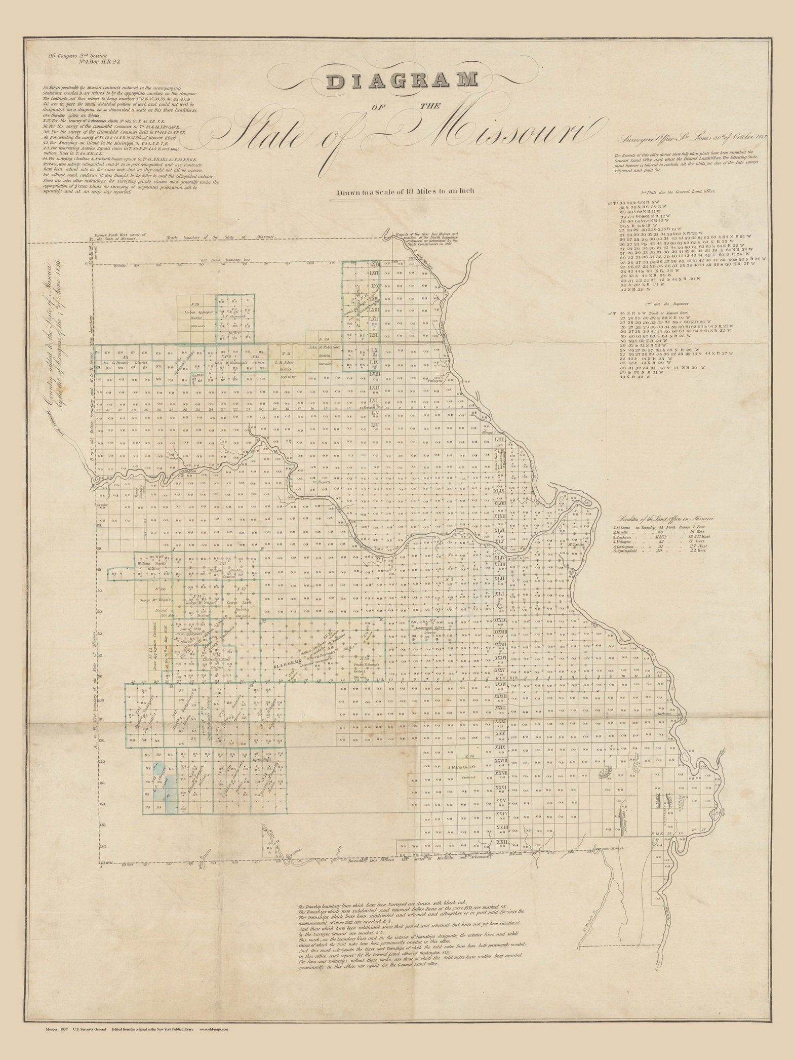 Missouri State Land Map 1837 - Old Map Reprinted 1843 Regional - Etsy