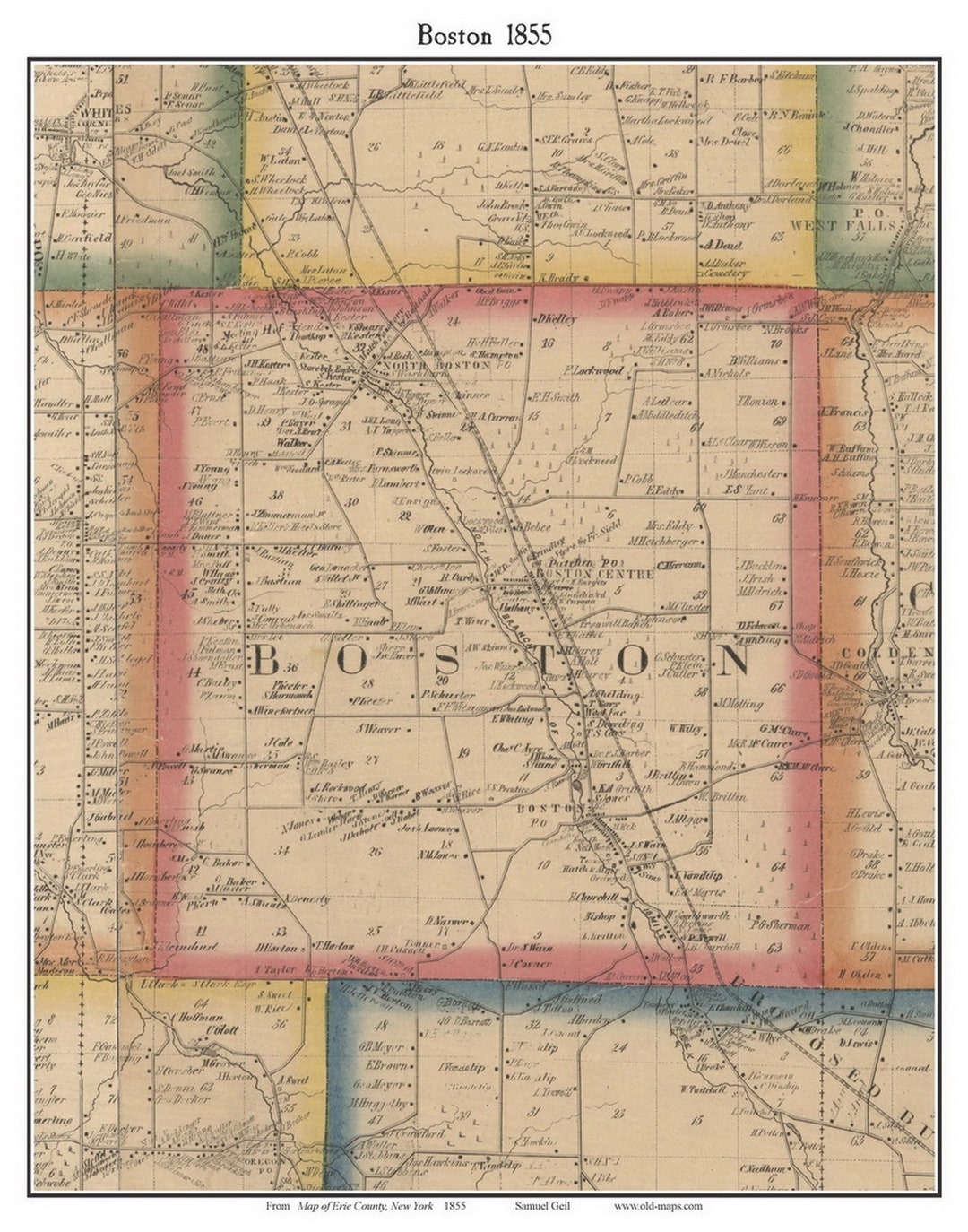 Boston 1855 Old Town Map With Homeowner Names New York - Reprint ...
