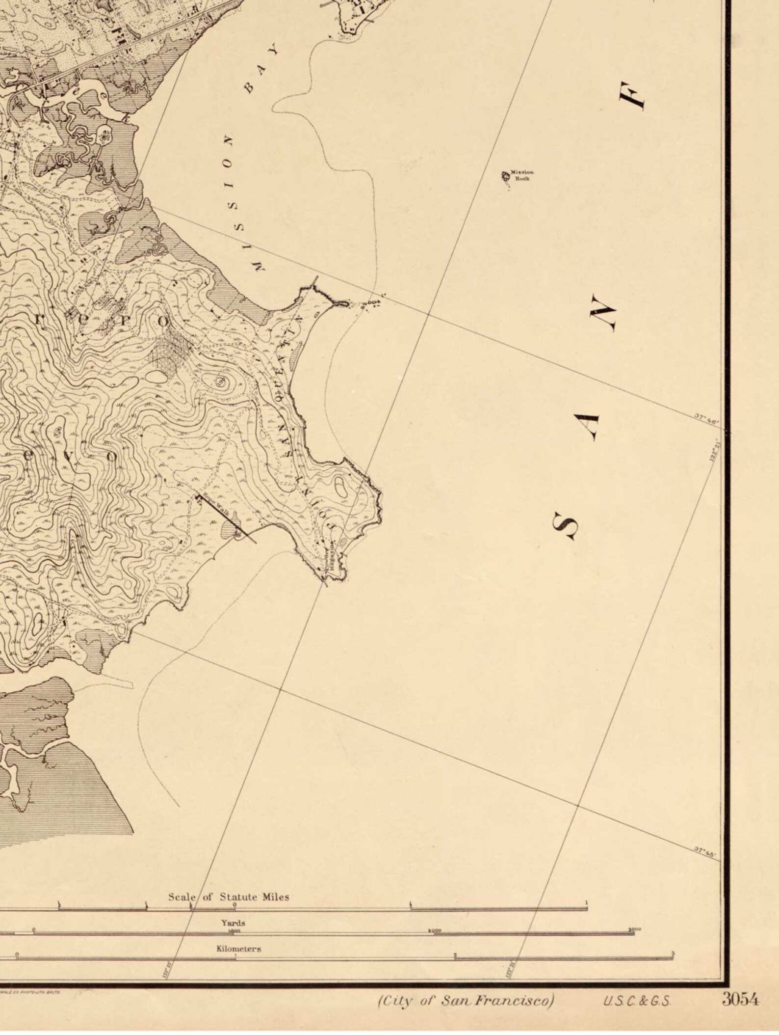 San Francisco Peninsula 1857 Old Topographic Map 1893 - Etsy