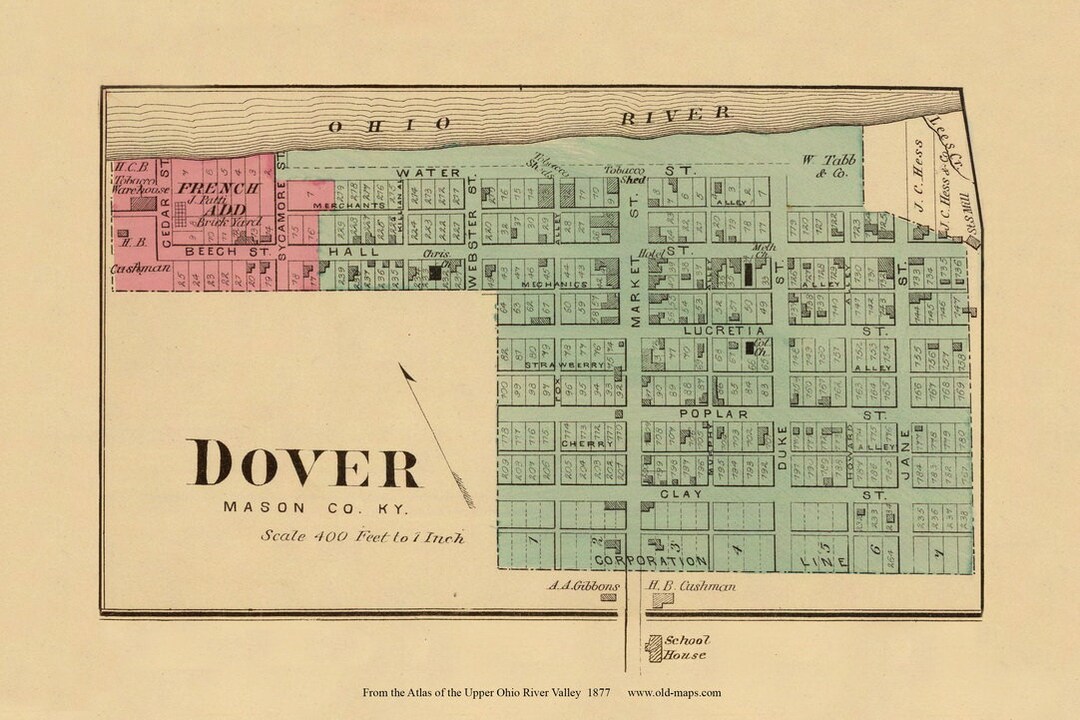 Dover 1877 Old Town Map Mason County Kentucky Ohio Valley Atlas ...