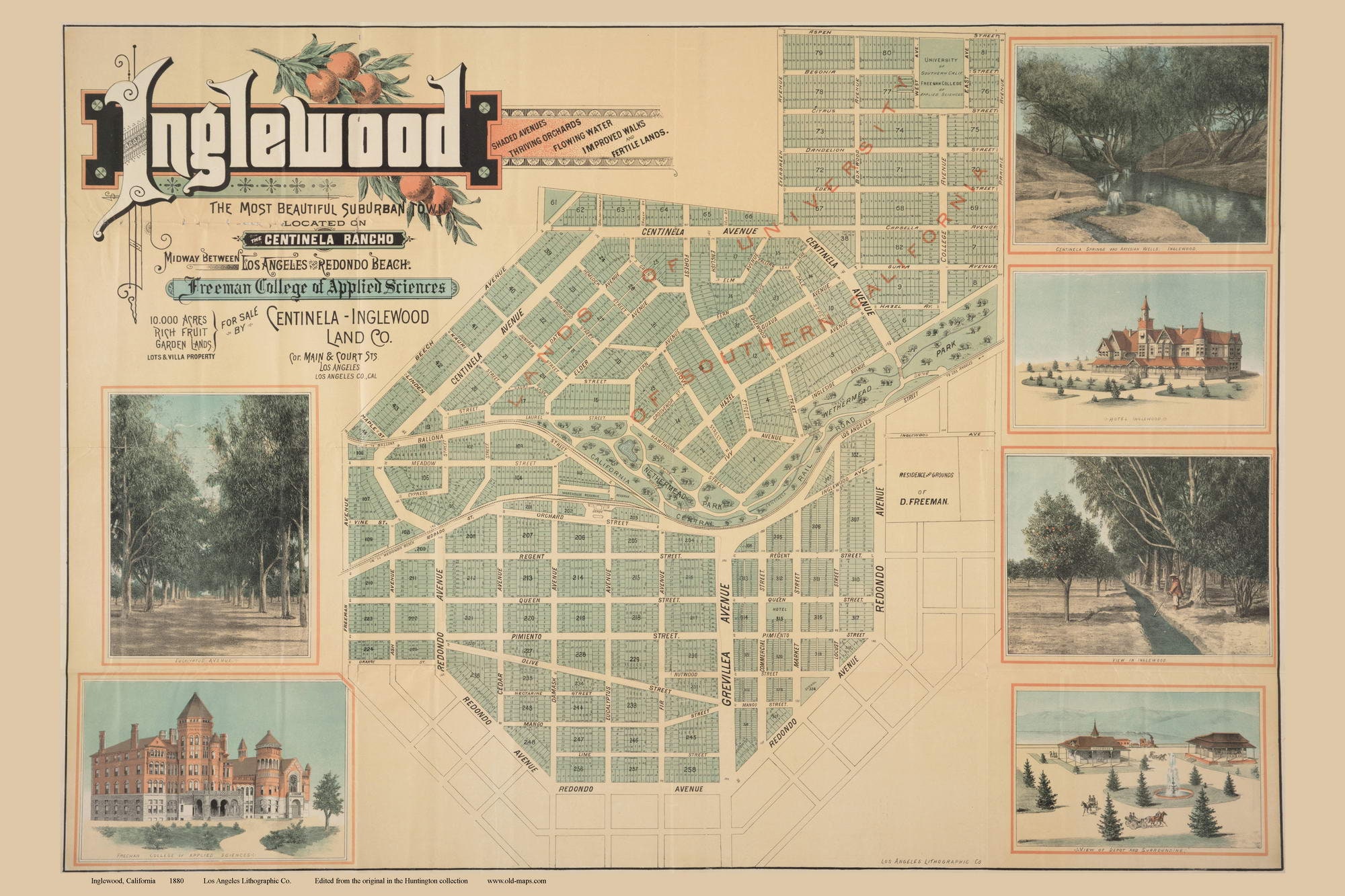 Inglewood California 1880 - Old Map Reprint - California Cities - Etsy