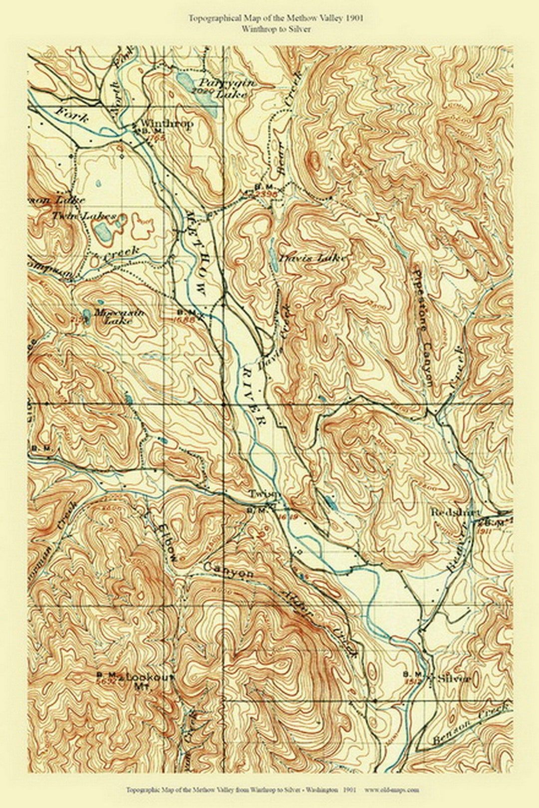 Methow Valley 1901 USGS Old Topographic Map Custom Print WA Washington ...