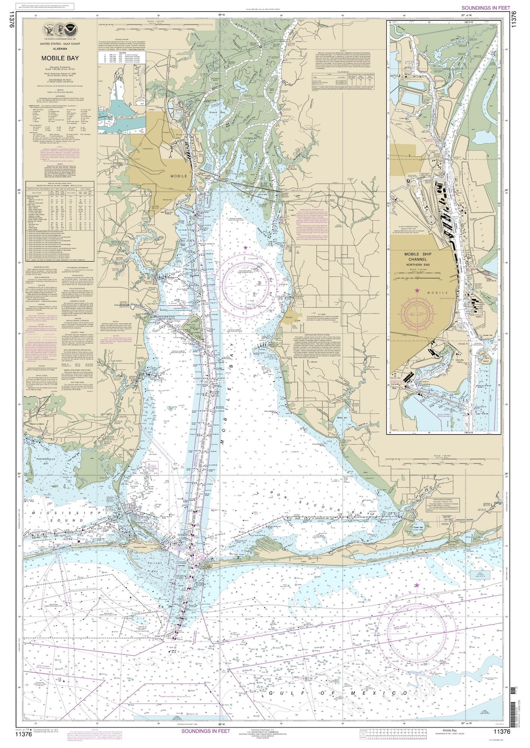 Mobile Bay 2014 Nautical Old Map Reprint - Alabama -fairhope Bon Secour ...