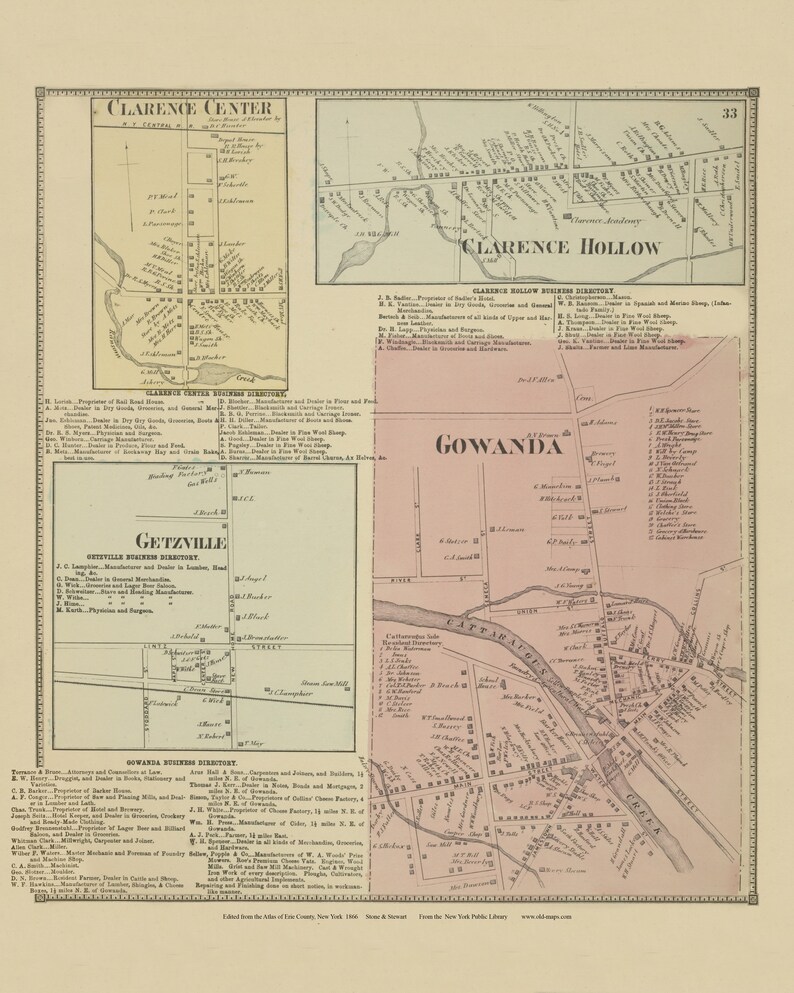 Gowanda 1866 Clarence Hollow Clarence Center Getzville Old Map ...