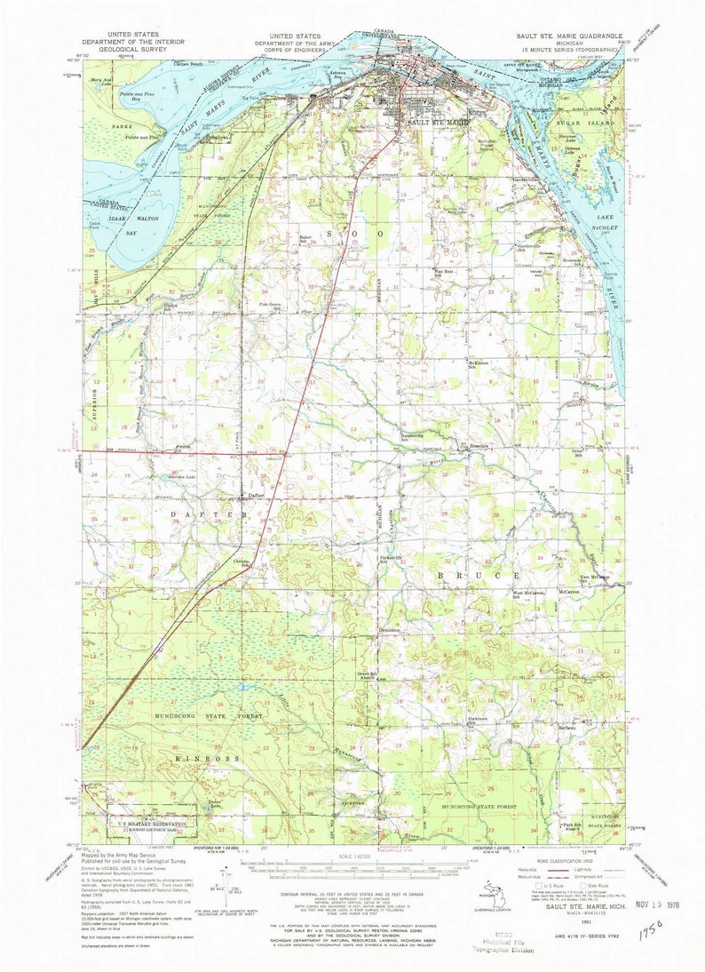 Sault Ste Marie 1936 Old Topo Map Lake Nicolet Izaak - Etsy