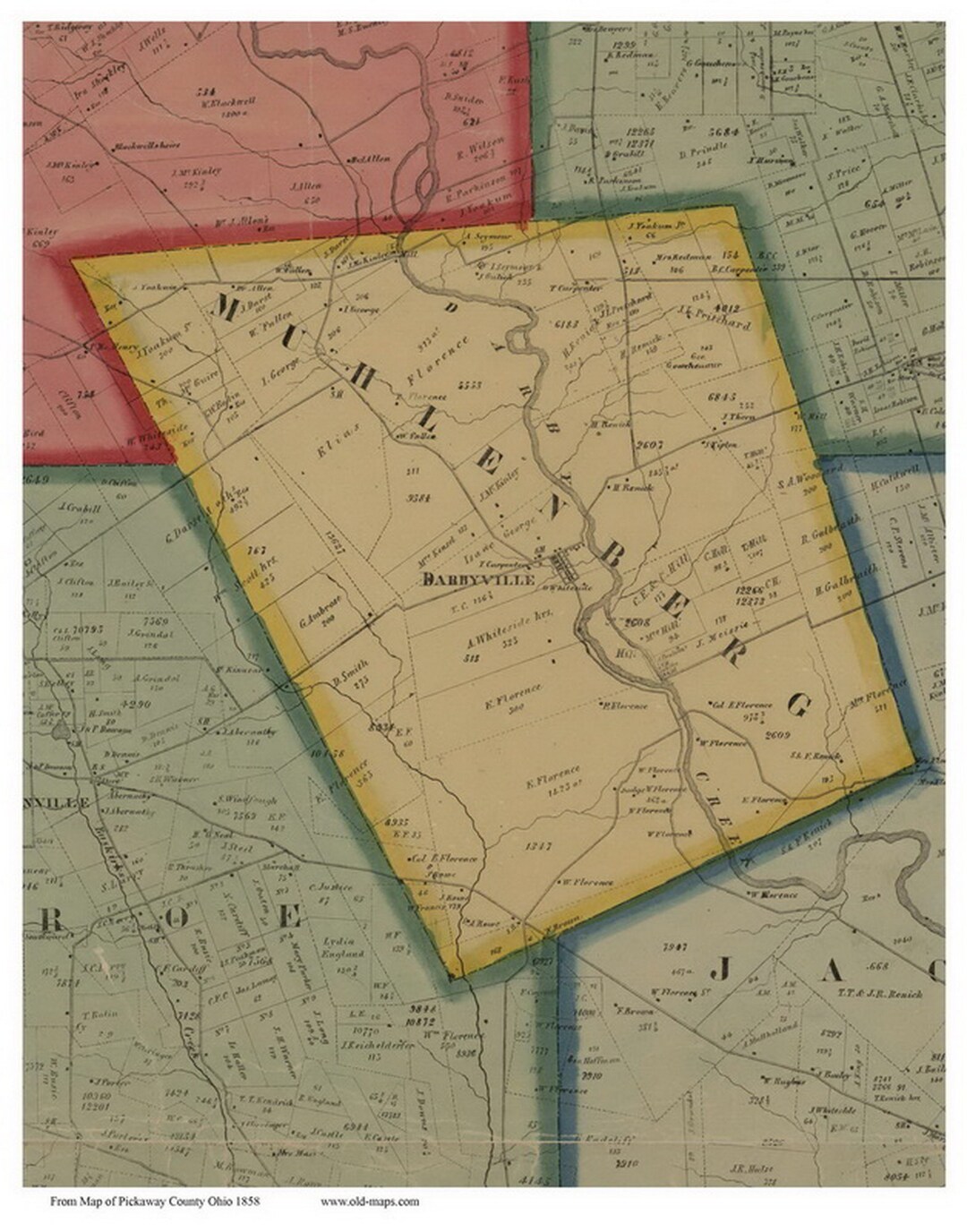 Muhlenberg 1858 Old Town Map With Homeowner Names Ohio - Etsy