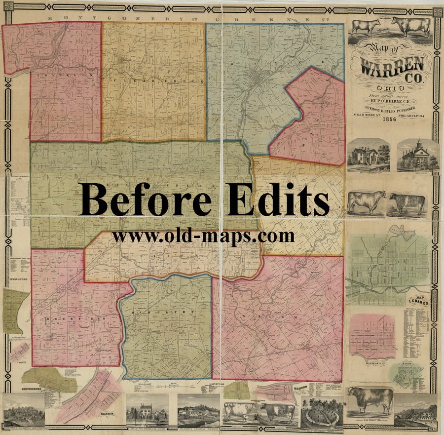 Warren County Ohio 1856 Old Wall Map Reprint with Homeowner | Etsy