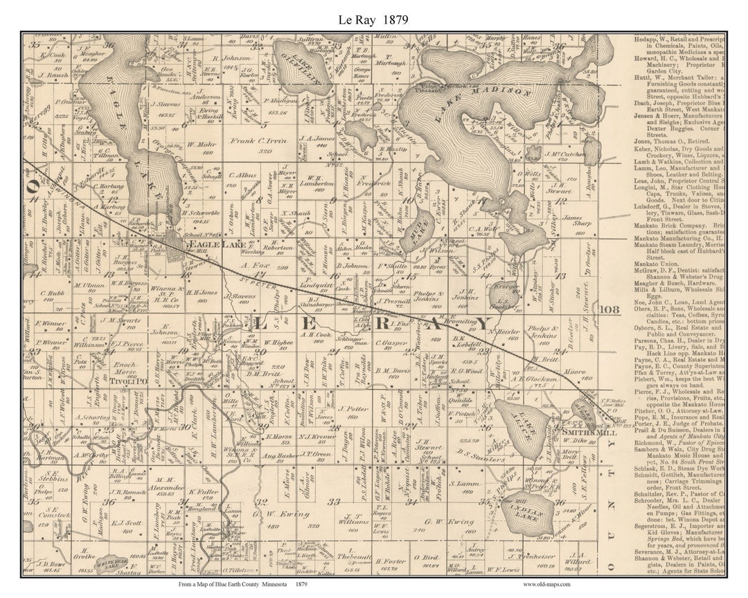 Le Ray 1879 Old Town Map With Homeowner Names - Minnesota - Reprint ...