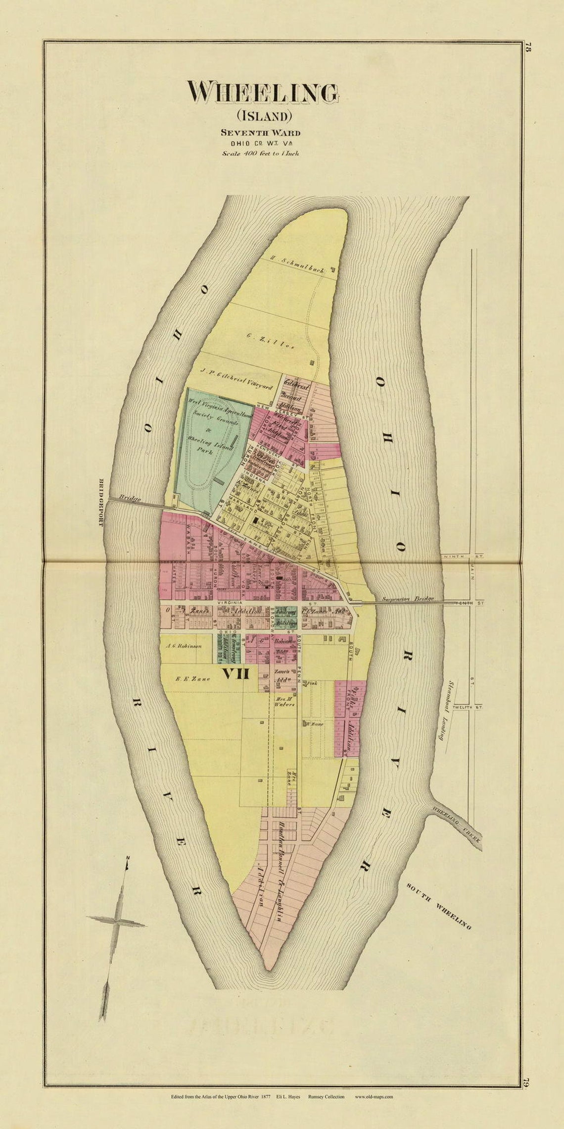 Wheeling Island 1877 Old Town Map West Virginia Ohio Valley - Etsy