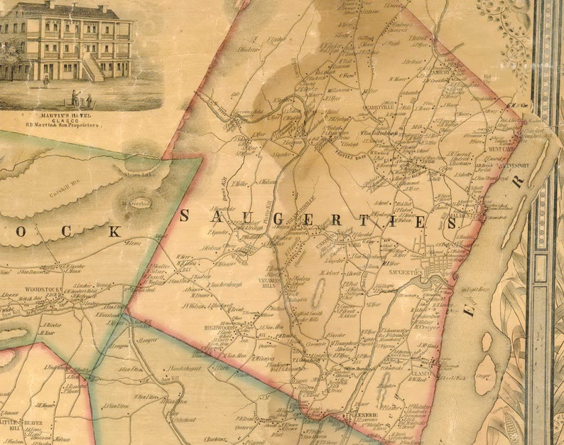 Ulster County New York 1854 Old Wall Map Reprint With - Etsy