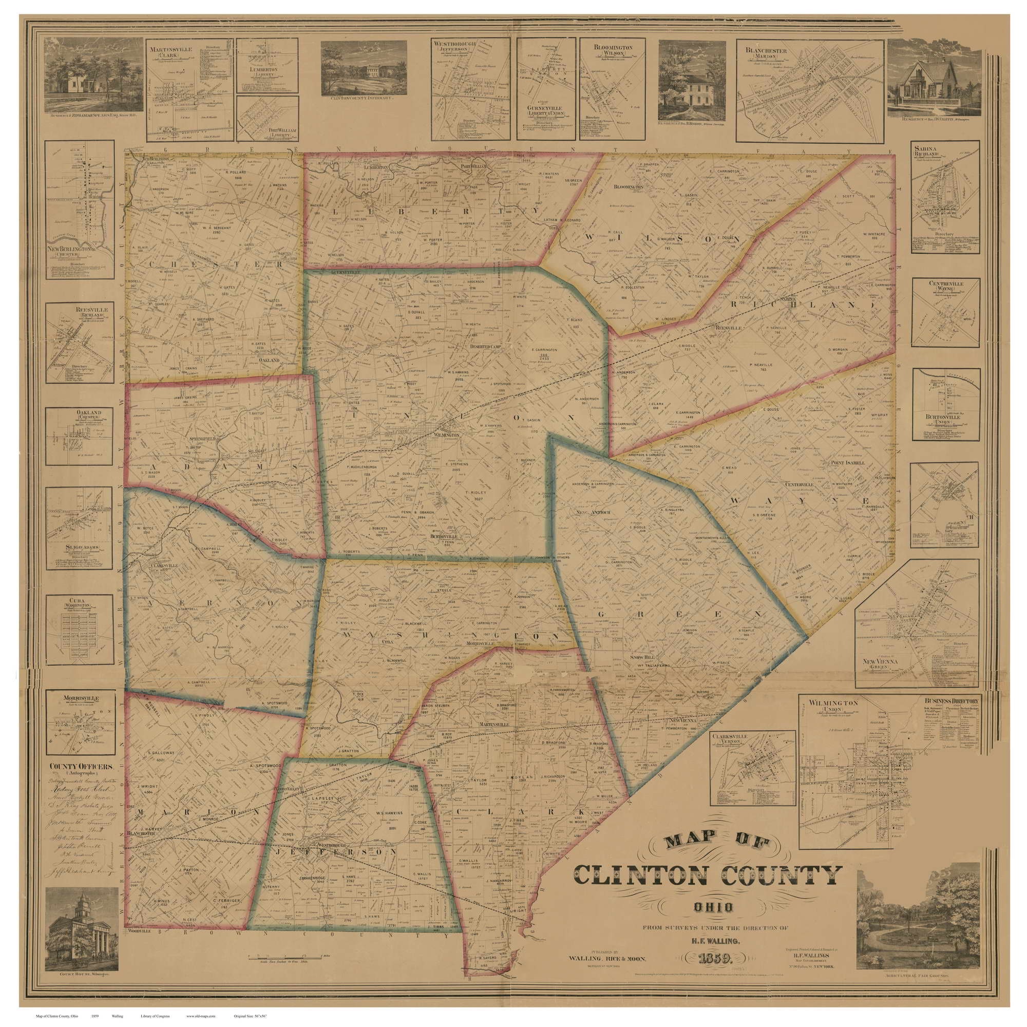 Clinton County Ohio 1859 - Old Wall Map Reprint With Homeowner Names ...